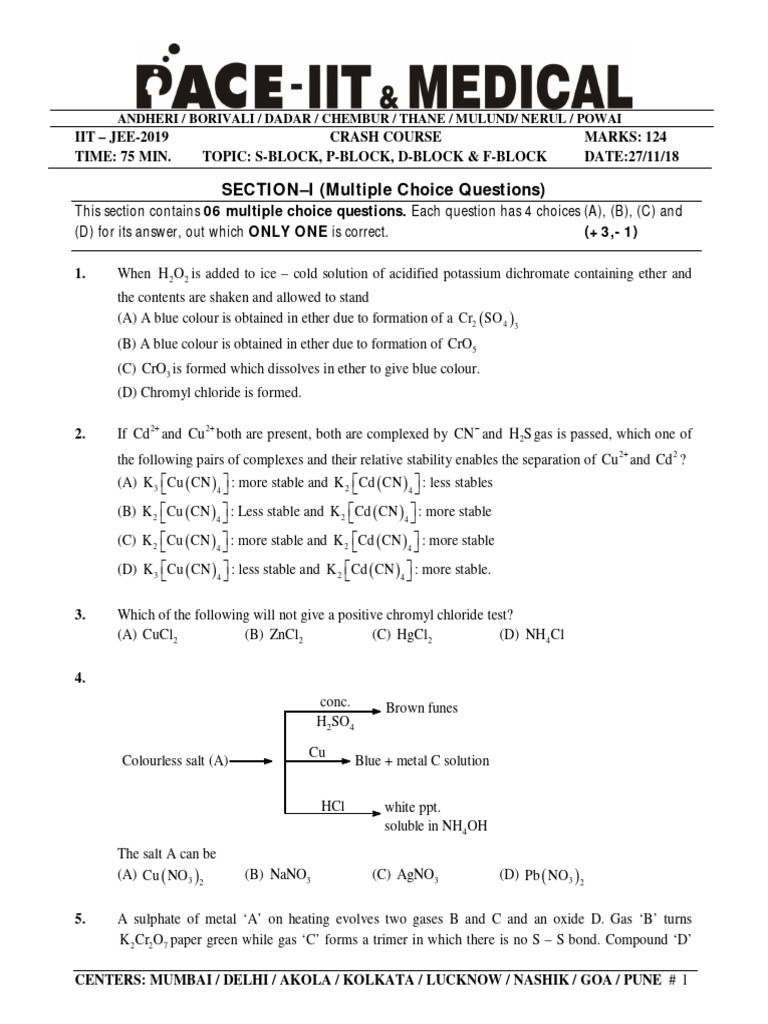 C - 12. S-Block, P-Block, D-Block & F-Block (Adv) | PDF | Coordination ...