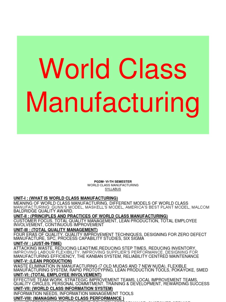 An Overview of the Key Concepts and Principles of World Class ...