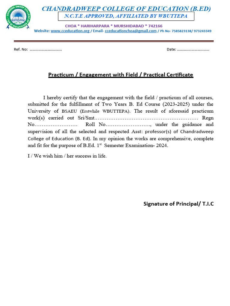 2023 Practicum Certificate Page of 1st Sem | PDF | Career & Growth ...