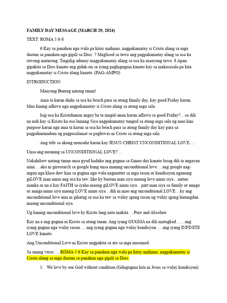 Family Day Message | PDF