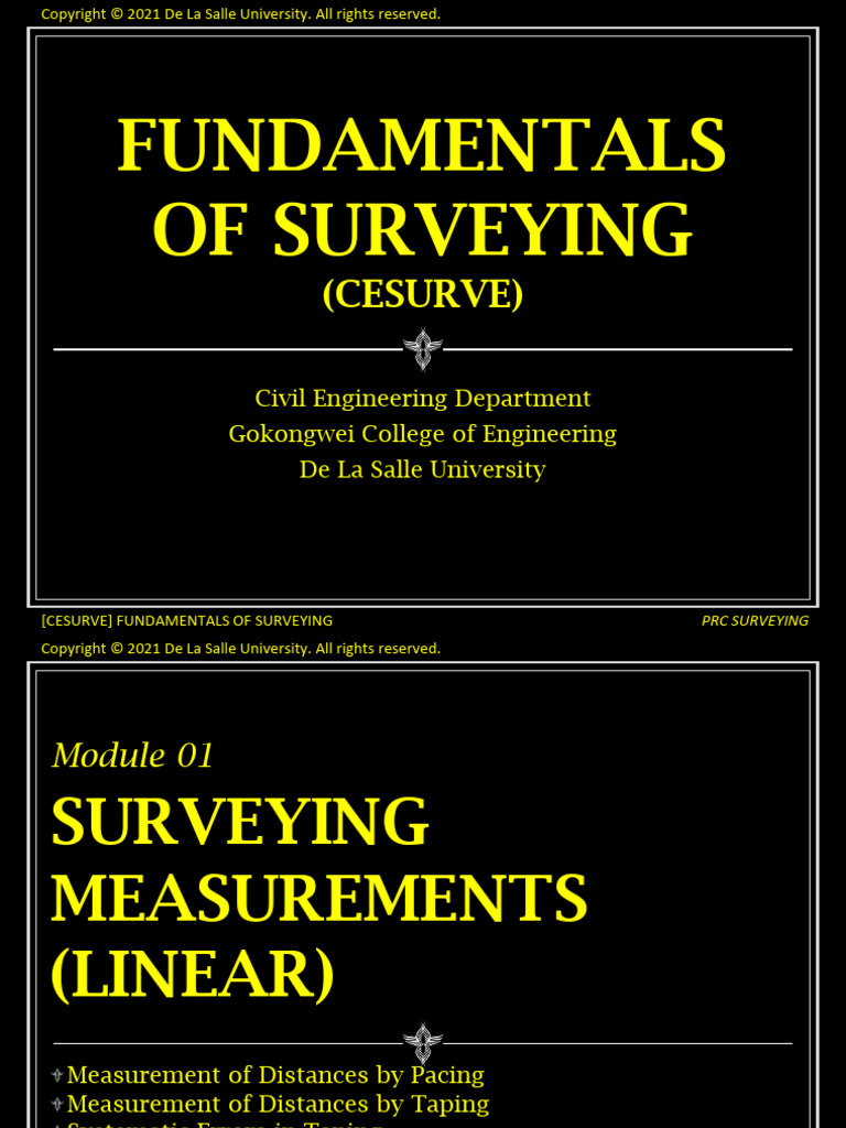 (CESURVE) Mod 01 Surveying Measurements (Linear) | PDF | Surveying | Observational Error