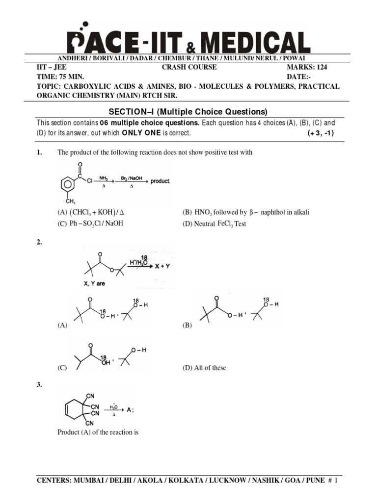 C - 10. (Adv.) Carboxylic Acids & Amines, Bio - Molecules & Polymers, Practical o | PDF | Acid ...