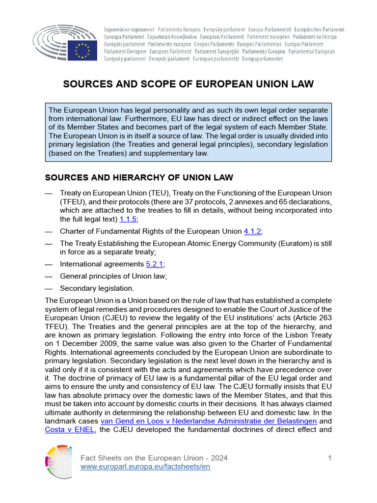 Sources and Scope of European Union Law | PDF | European Union Law ...