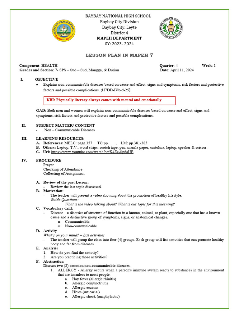 MAPEH 7: Understanding NCDs | PDF | Allergy | Clinical Medicine