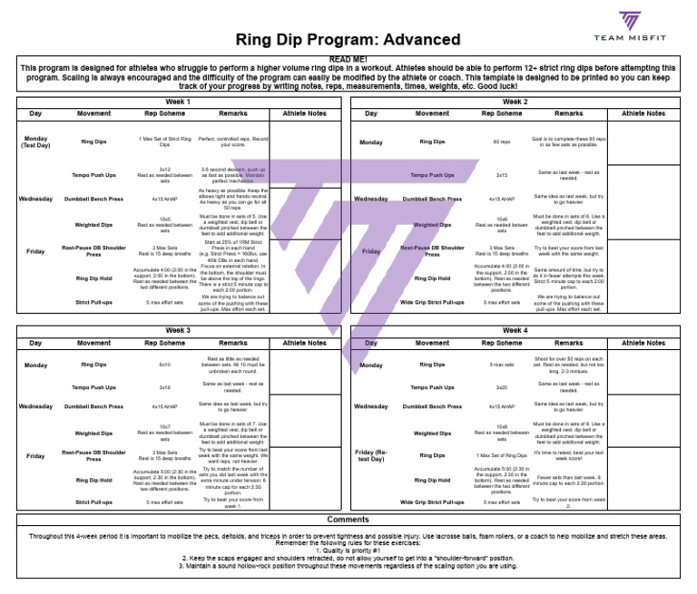 Advanced Ring Dip Training Plan | PDF | Strength Training | Weight Training