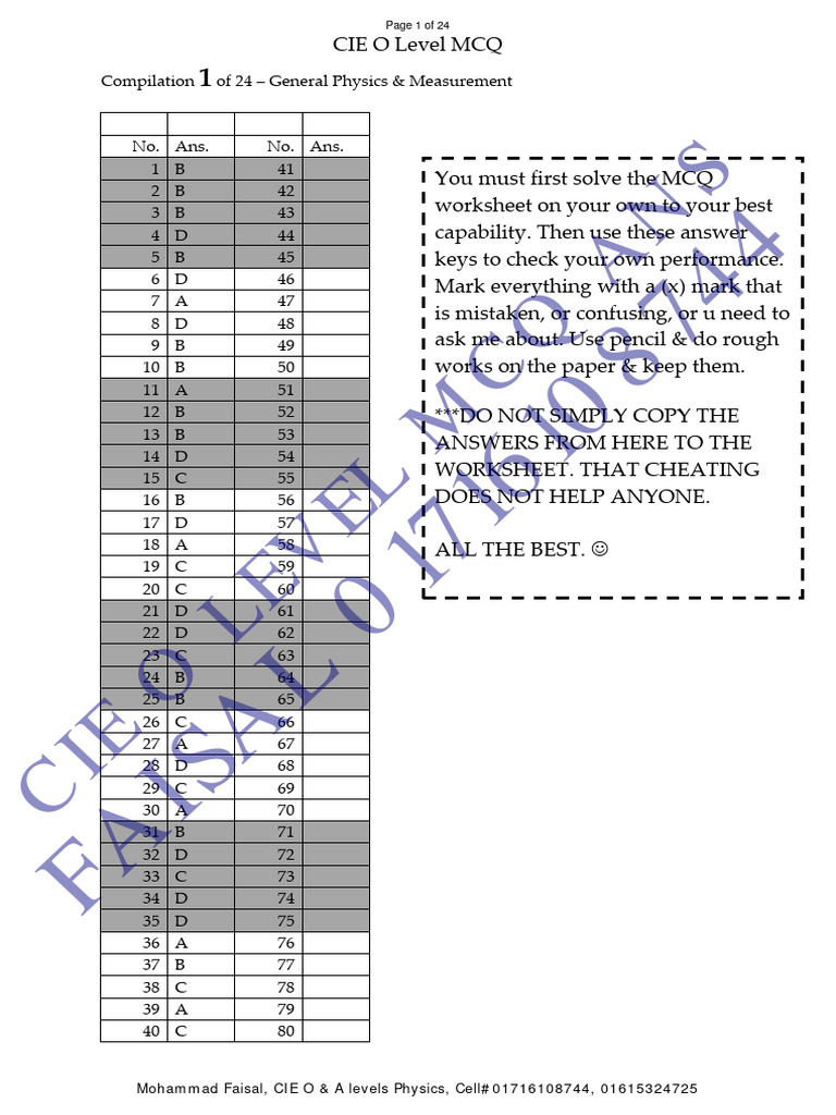O Level P1 Worksheet All Ans | PDF | Continuum Mechanics | Physics