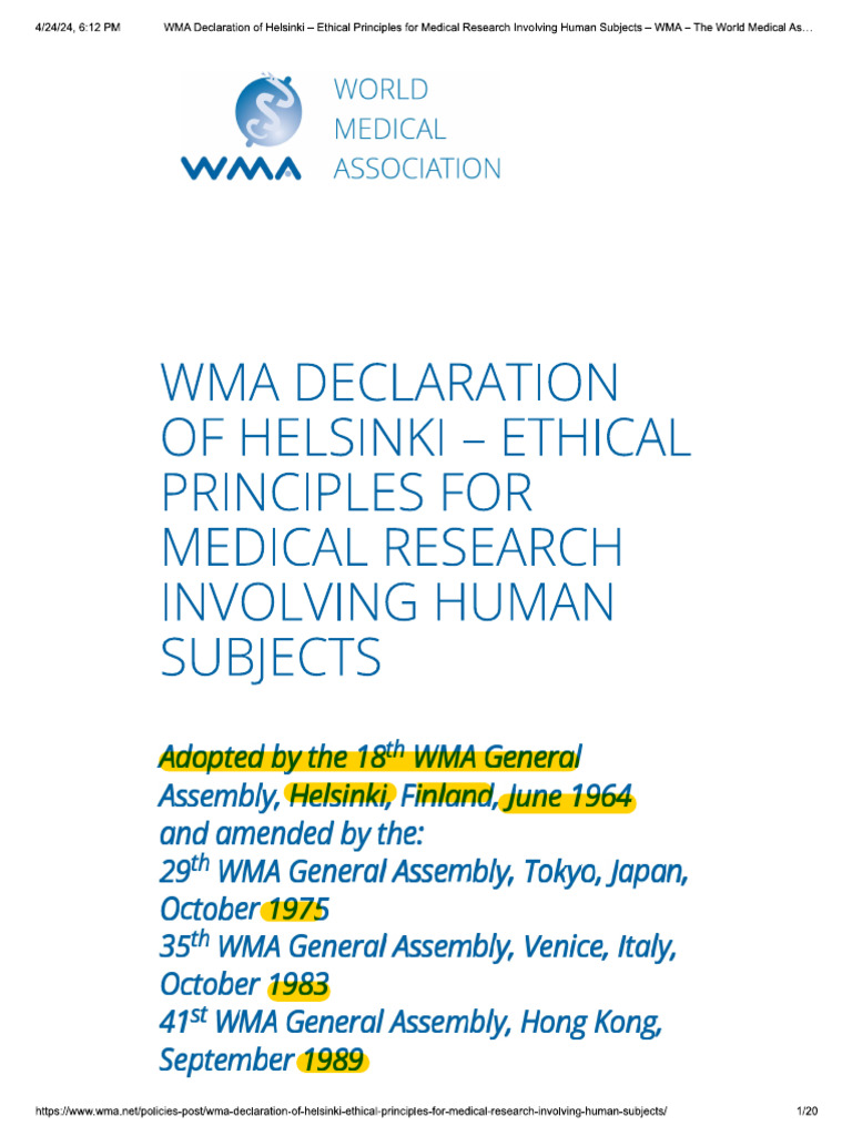 Declaration of Helsinki | PDF