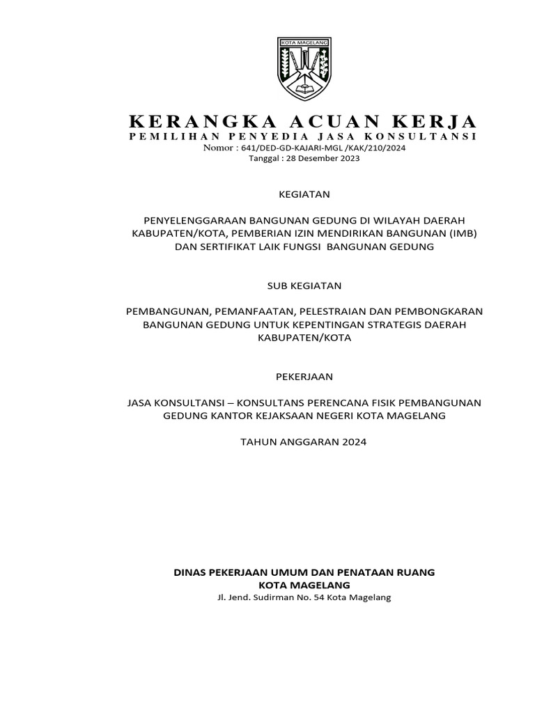 Kak Perencanaan Pembangunan Gedung Kejaksaan-1 | PDF
