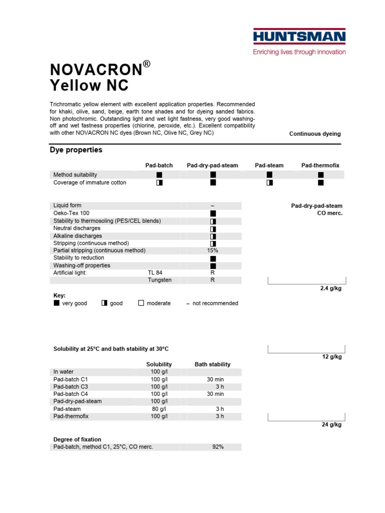 141036e - PaC-I - NOVACRON Yellow NC | PDF | Dyeing | Nitrogen