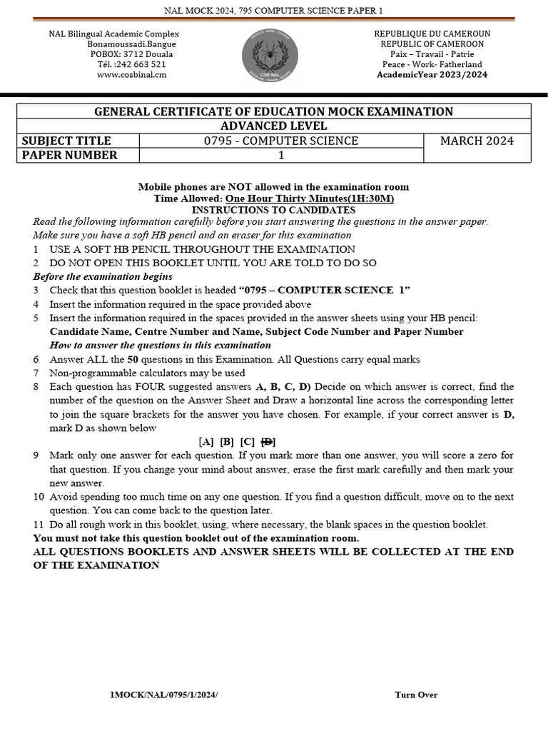 795 CSC 2022 PAPER 1 NAL MOCK 2024 | PDF | Process (Computing ... 795 CSC 2022 PAPER 1 NAL MOCK 2024 | PDF | Process (Computing ...