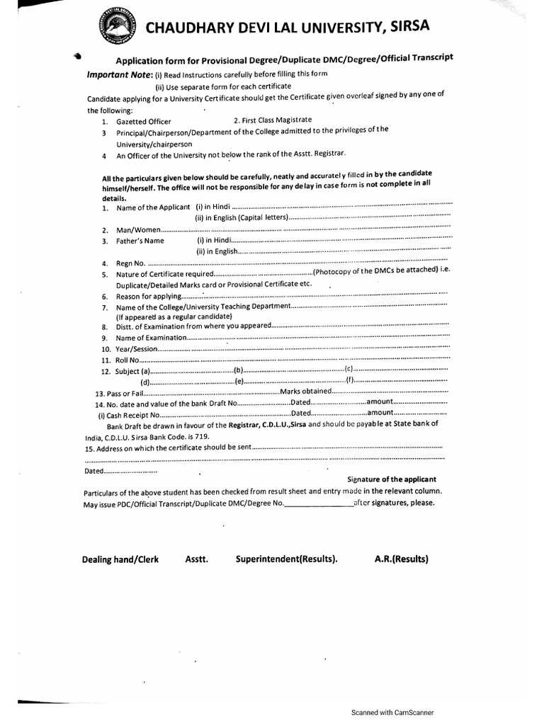 Form For (Provisional Degree, Duplicate DMC, Degree, Official Transcript) | PDF