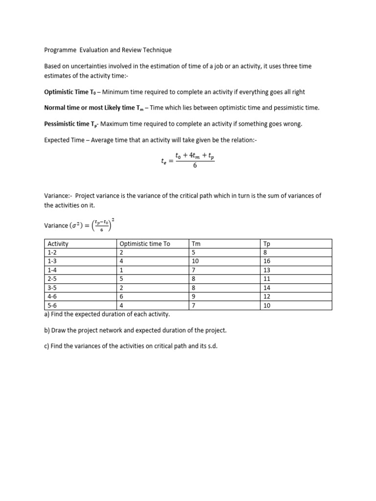PERT Analysis for Project Planning | PDF | Teaching Methods & Materials | Technology & Engineering