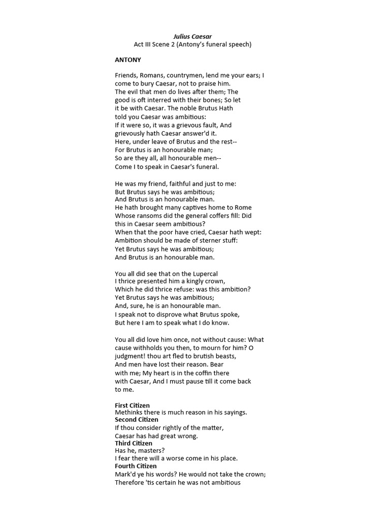 Julius Caesar - Antony Speech | PDF | Poetry
