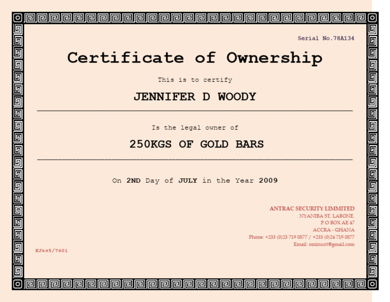 Gold Ownership Certificate for Jennifer Woody | PDF