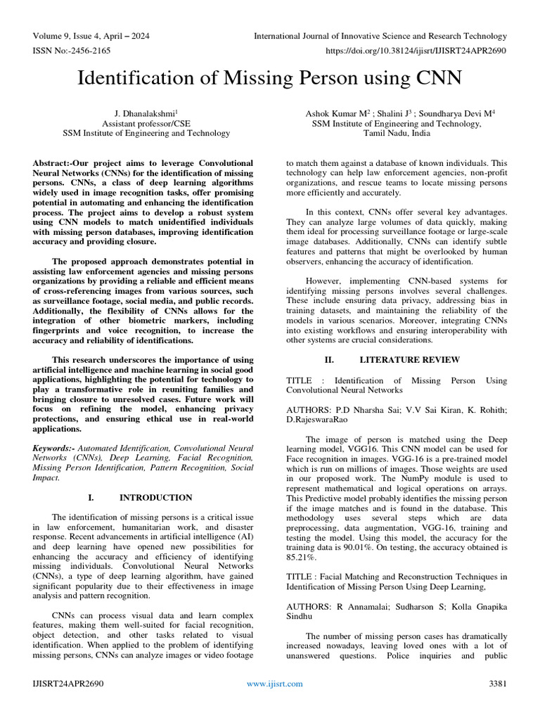 Identification of Missing Person Using CNN | PDF | Deep Learning ...