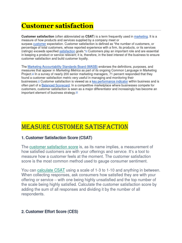 Key Metrics for Customer Satisfaction | PDF | Customer Satisfaction ...