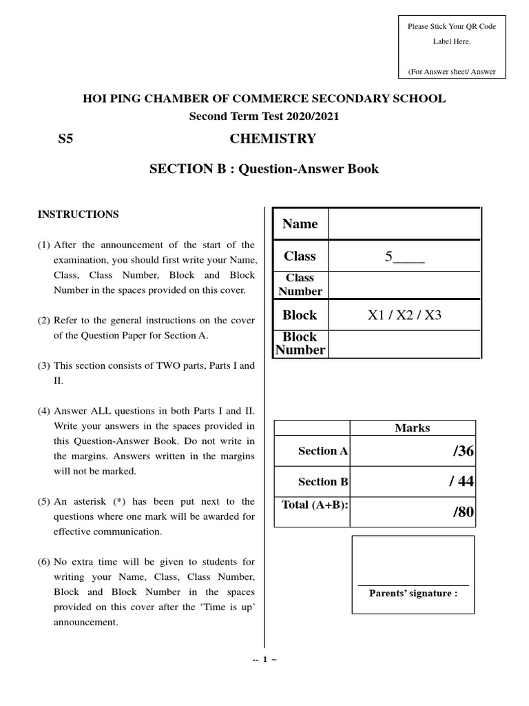 S5 Chemistry SECTION B: Question-Answer Book | PDF | Solubility | Thin ...