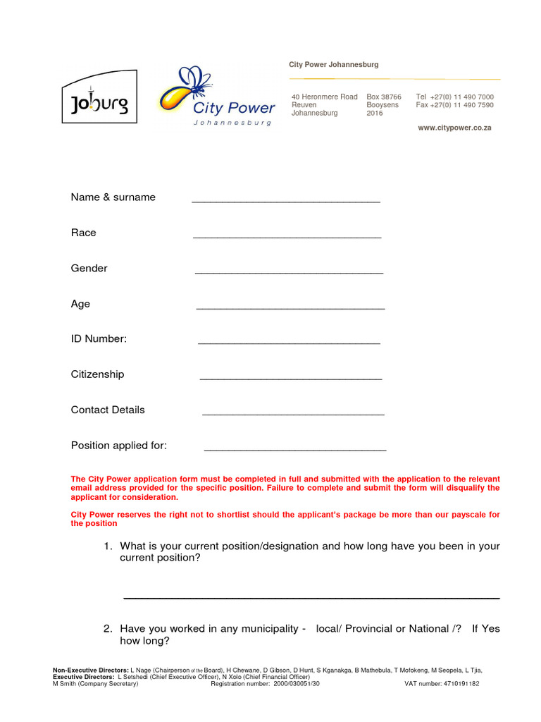 City Power Application Form 2020 Jan | PDF