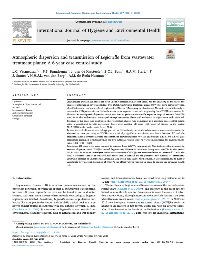 Legionella Exposure from WWTPs in NL | PDF | Clinical Medicine ...