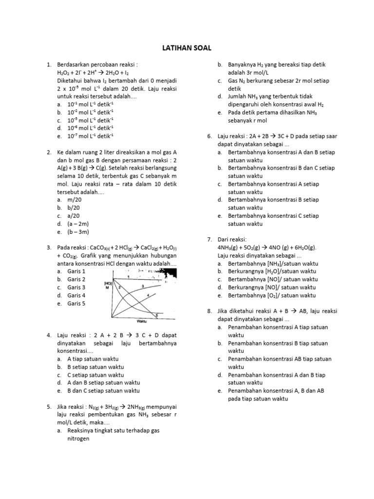 Latihan Soal Definisi Laju Reaksi | PDF
