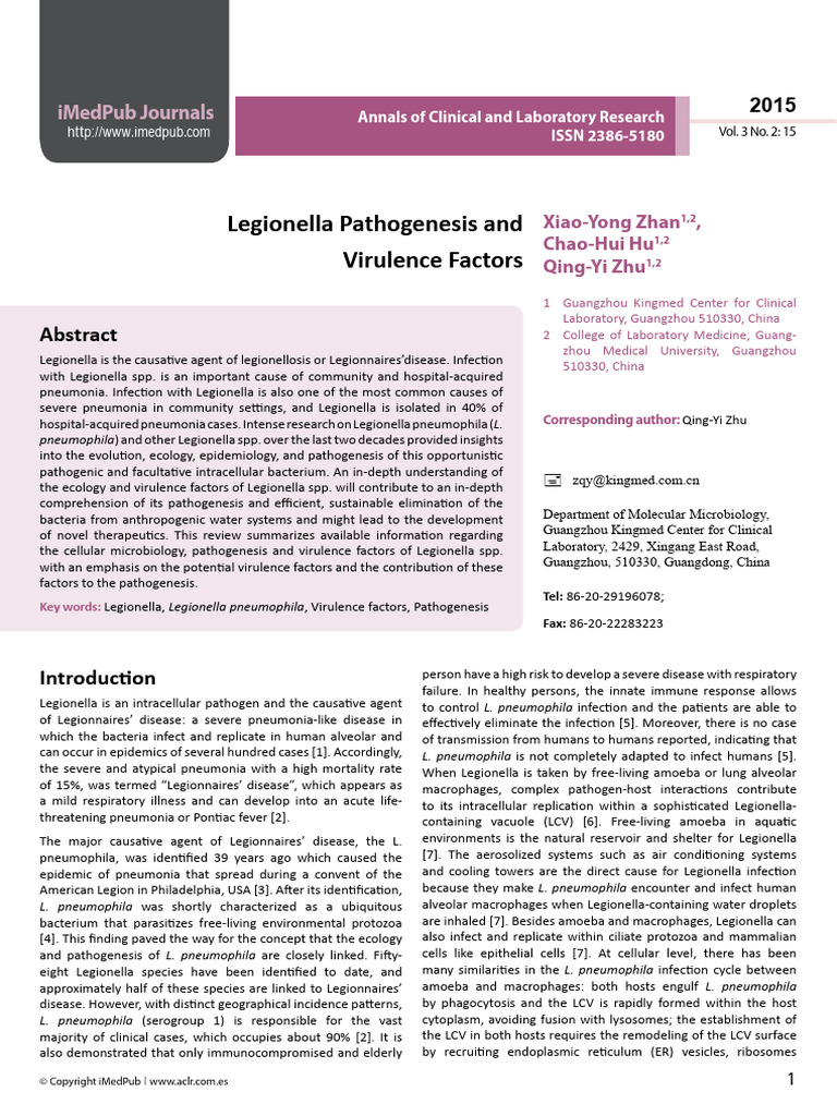 2015 - Legionella Pathogenesis and Virulence Factors | PDF | Secretion ...