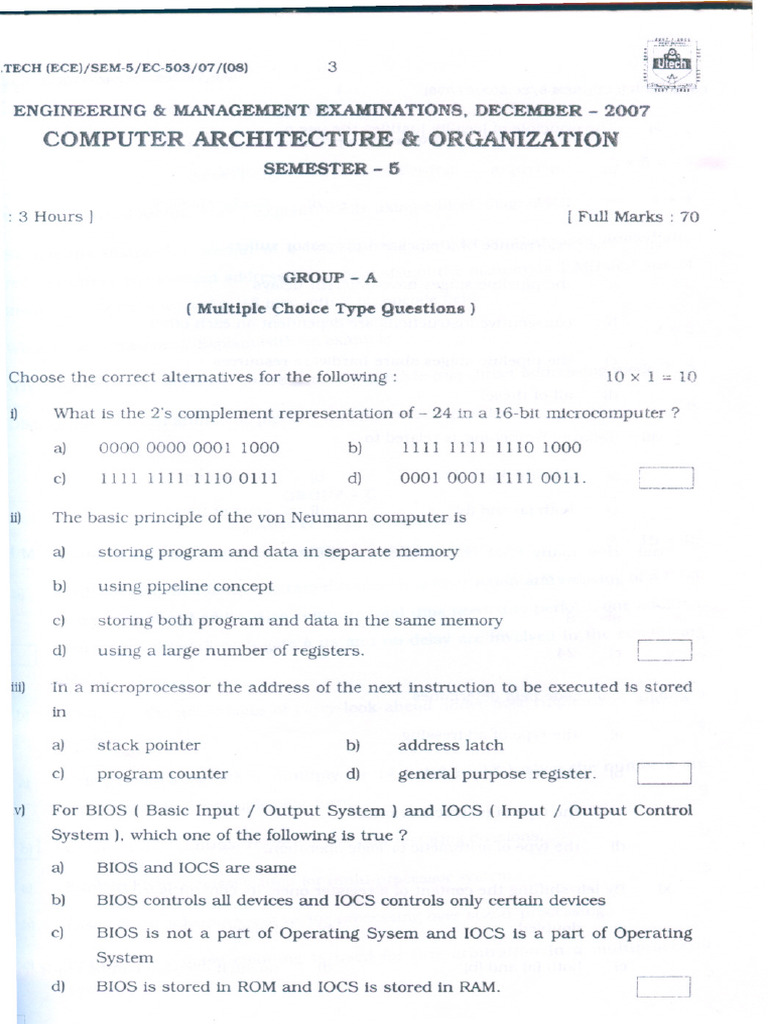Sem 5 Computer Architecture _ Organization 2007 | PDF