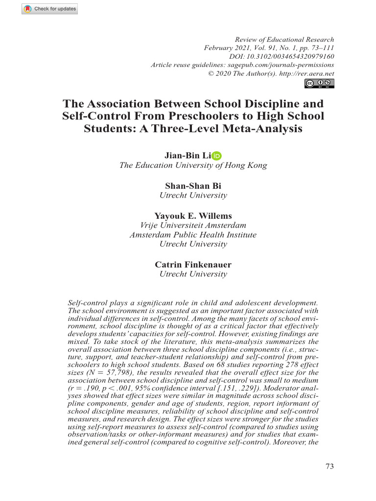 School Discipline's Impact on Self-Control | PDF | Effect Size | Meta ...