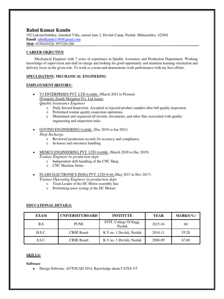 Rahul Kundu Resume 2024 - 1710836111385 - Rahul Kumar Kundu | PDF | Engineering
