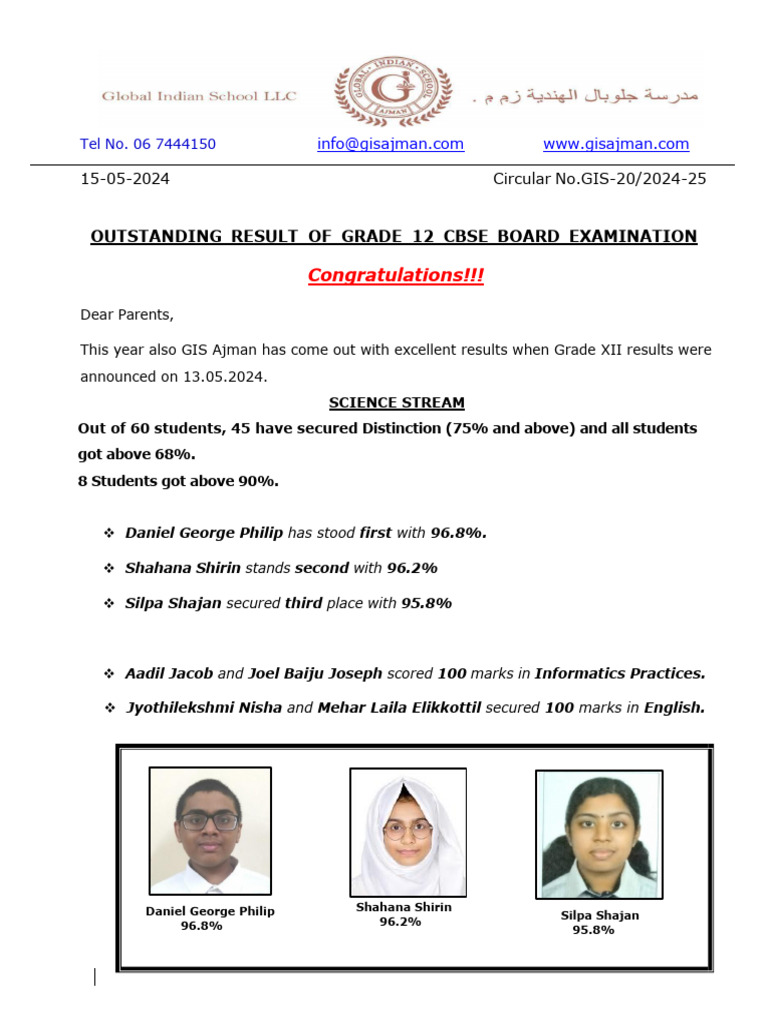 Circular No 20 - Results of Grade XII - CBSE Board Examination | PDF ...