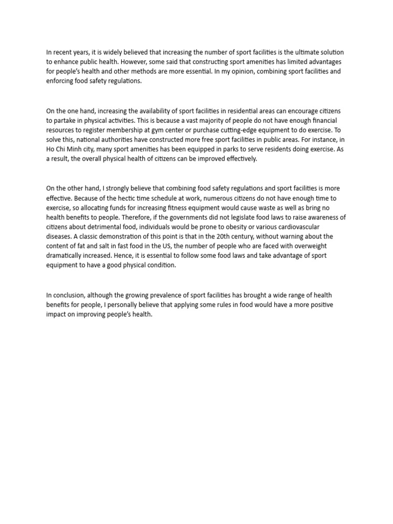 Enhancing Health: Sports Facilities vs. Food Safety | PDF | Wellness