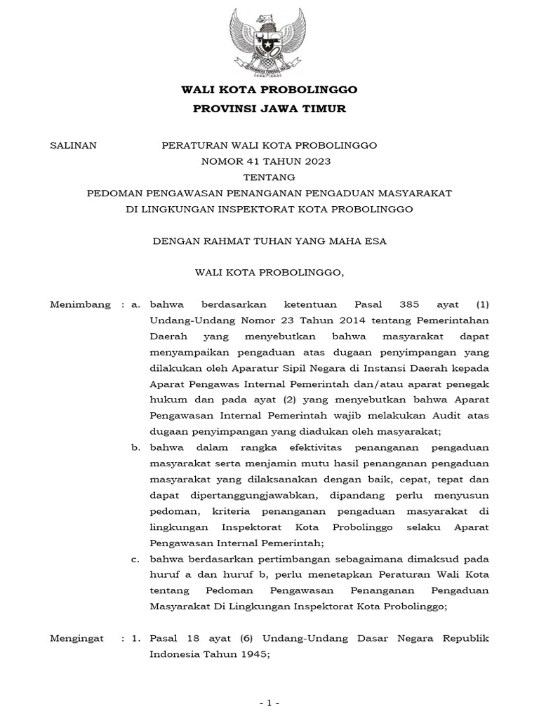 Wali Kota Probolinggo Provinsi Jawa Timur: Paraf Koordinasi Bag. Hukum ...