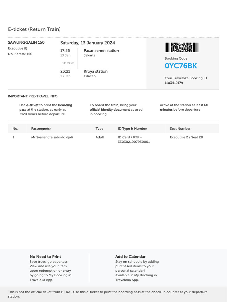 TRAIN RETURN E-Ticket | PDF