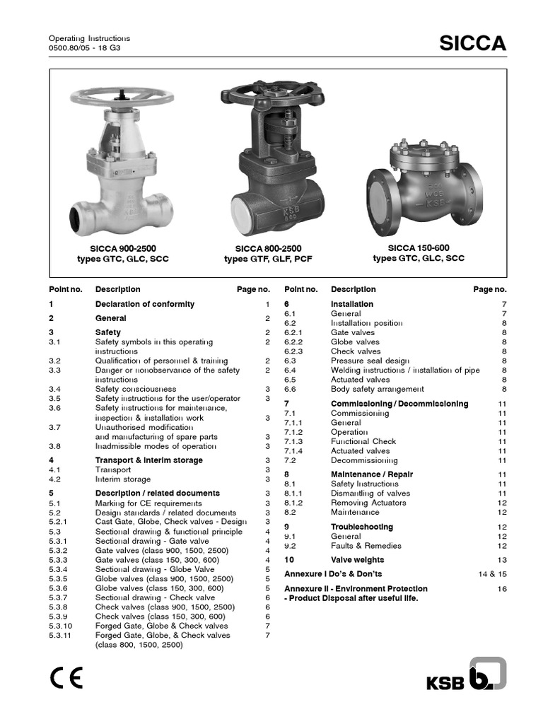 SICCA - 0500.80!05!18 G3 - Opertaing Instructions | PDF | Valve ...