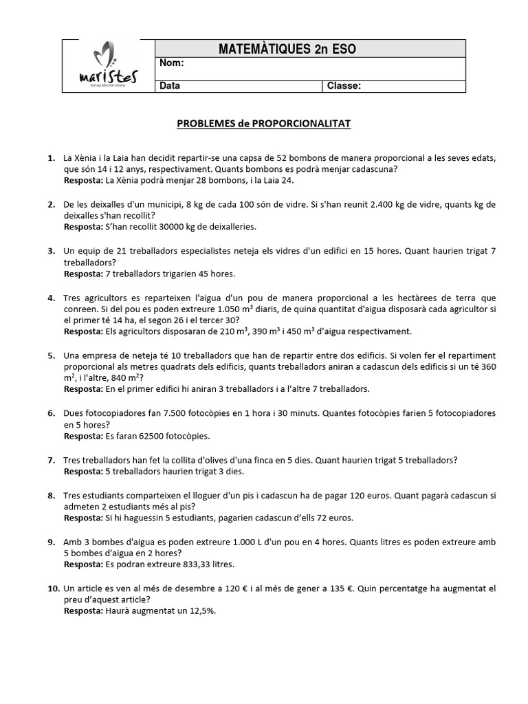 Problemes de Proporcionalitat | PDF