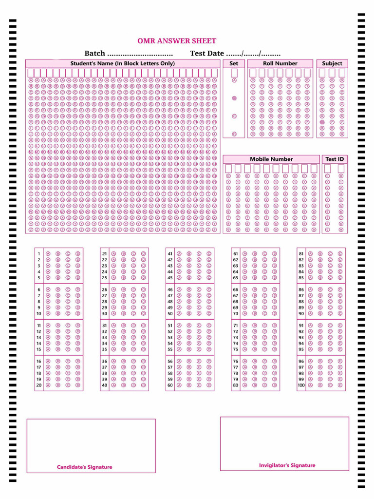 OMR SHEET (100Qs) | PDF