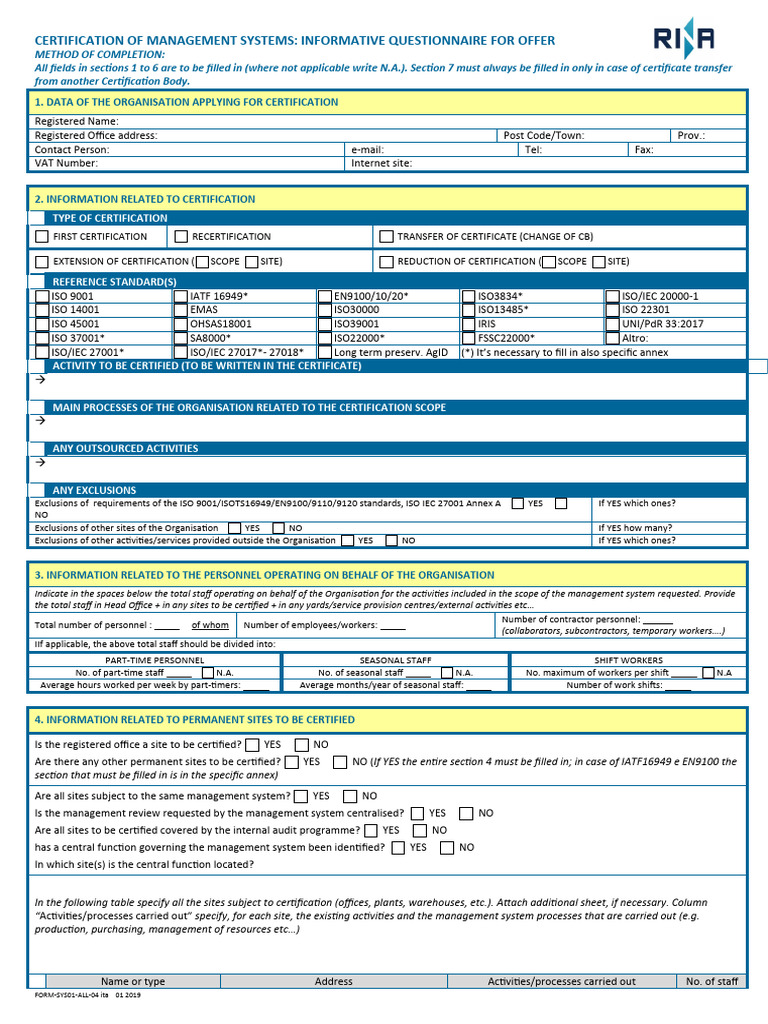 FORM SYS01 ALL 04 en | PDF | Iso 9000 | Audit