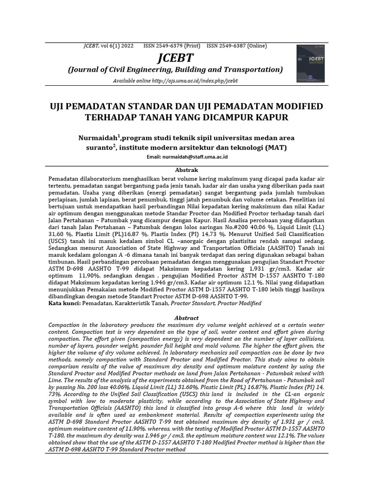 Uji Pemadatan Standar Dan Uji Pemadatan Modified Terhadap Tanah Yang ...