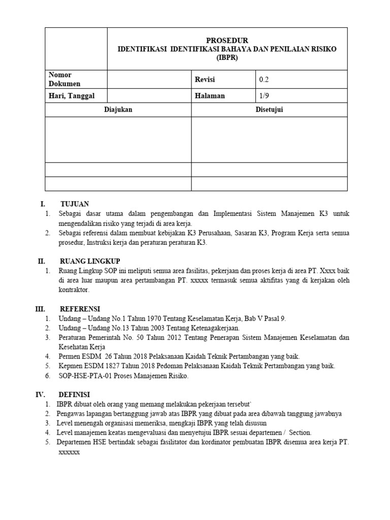SOP Identifikasi Bahaya Dan Penilaian Risiko HIRADC Rev 02 | PDF