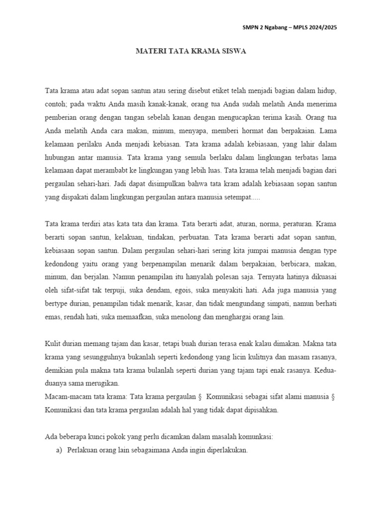 Tata Krama & Tatib Siswa-Mpls SMPN 2 Ngabang | PDF | Kesehatan Holistik