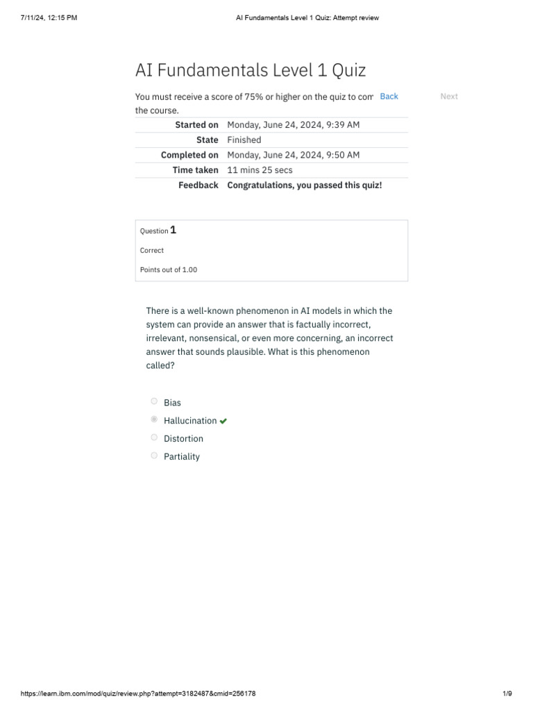 AI Fundamentals Level 1 Quiz - Attempt Review | PDF | Artificial ...
