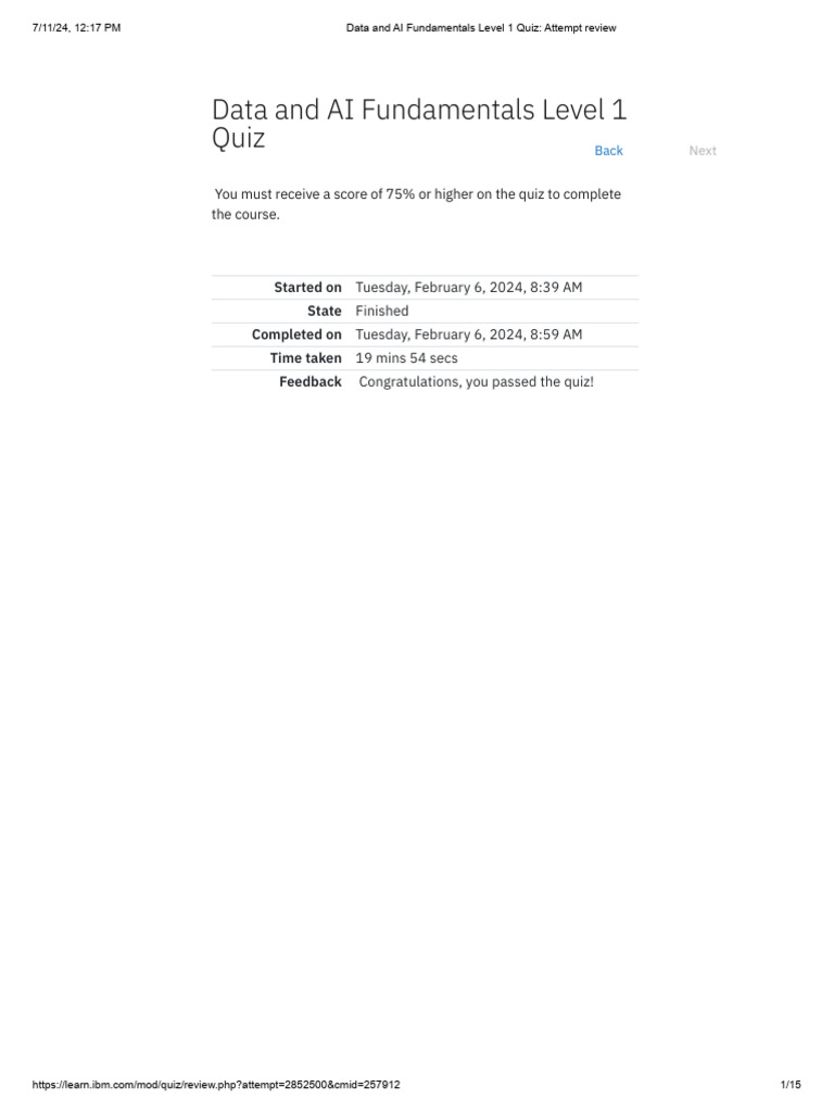 Data and AI Fundamentals Level 1 Quiz_ Attempt Review | Download Free PDF | Cloud Computing ...