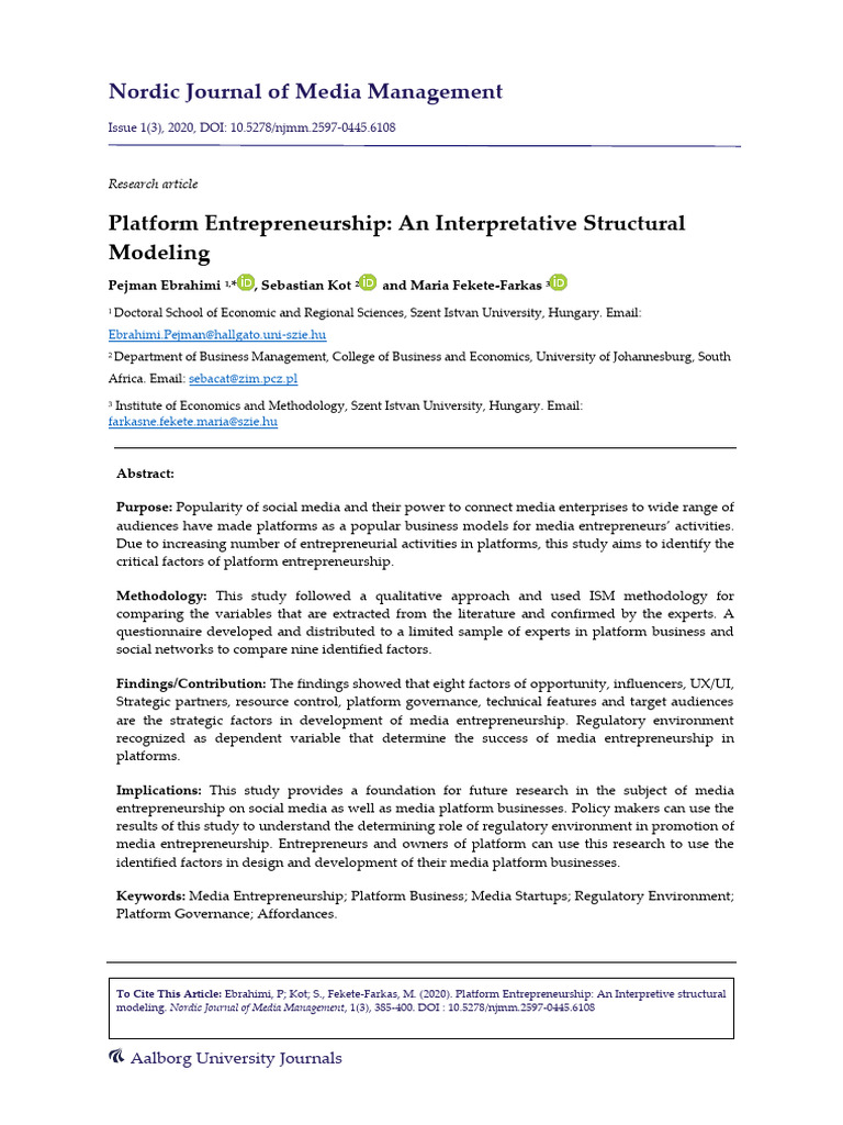 Ebrahimi Et Al. 2020 | PDF | Entrepreneurship | Target Audience