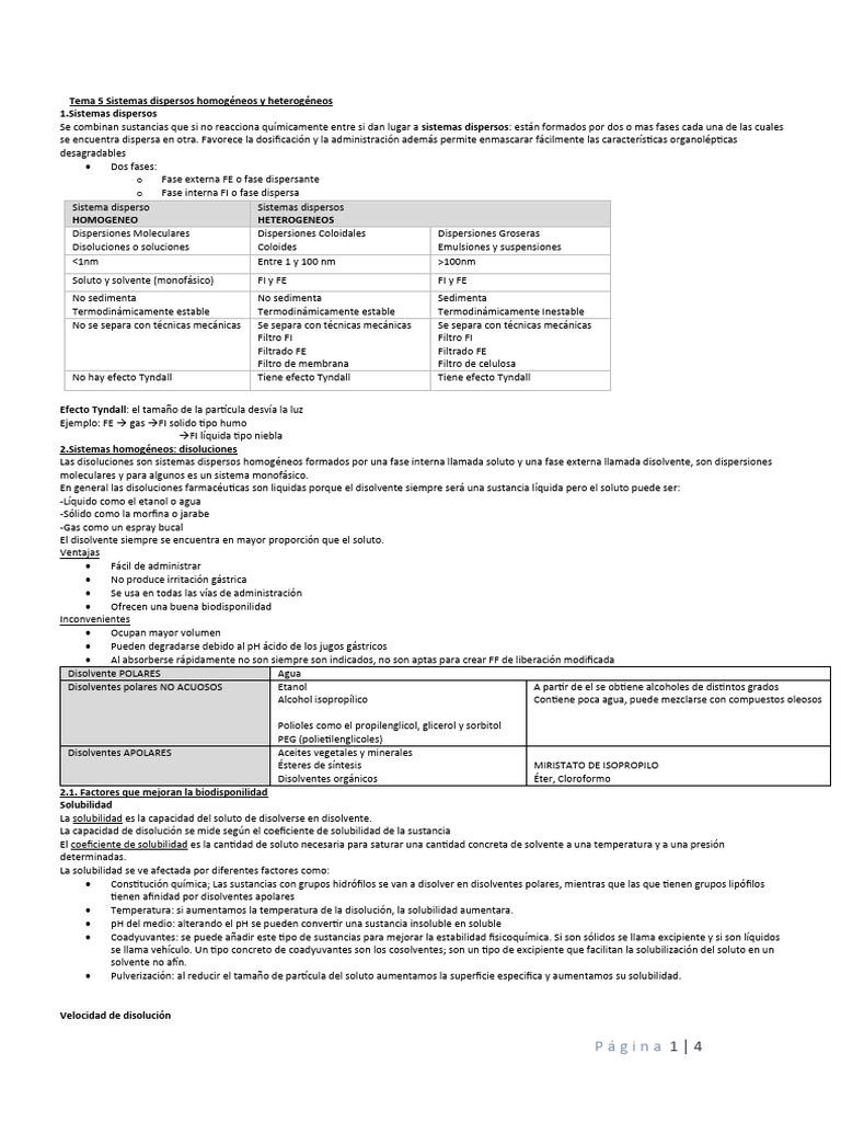 Tema 5 Sistemas Dispersos TERMINADO | PDF | Solubilidad | Suspensión (Química)
