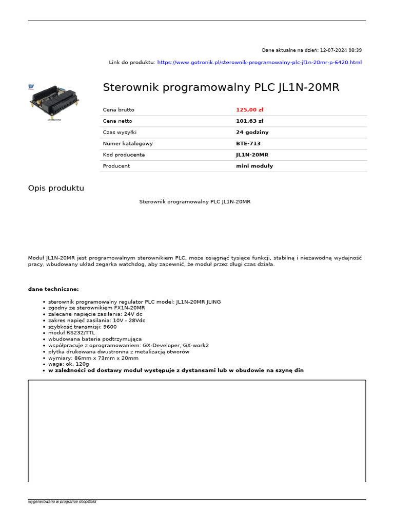 Sterownik Programowalny PLC jl1n 20mr | PDF | Programmable Logic Controller | Relay