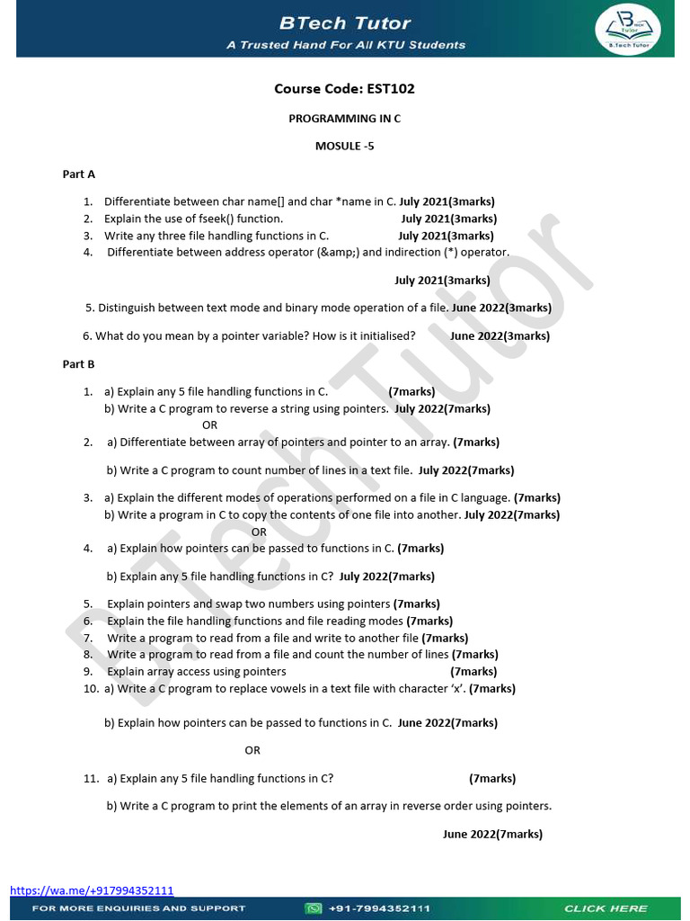 C Programme Module 5 Question | PDF | Pointer (Computer Programming) | C (Programming Language)