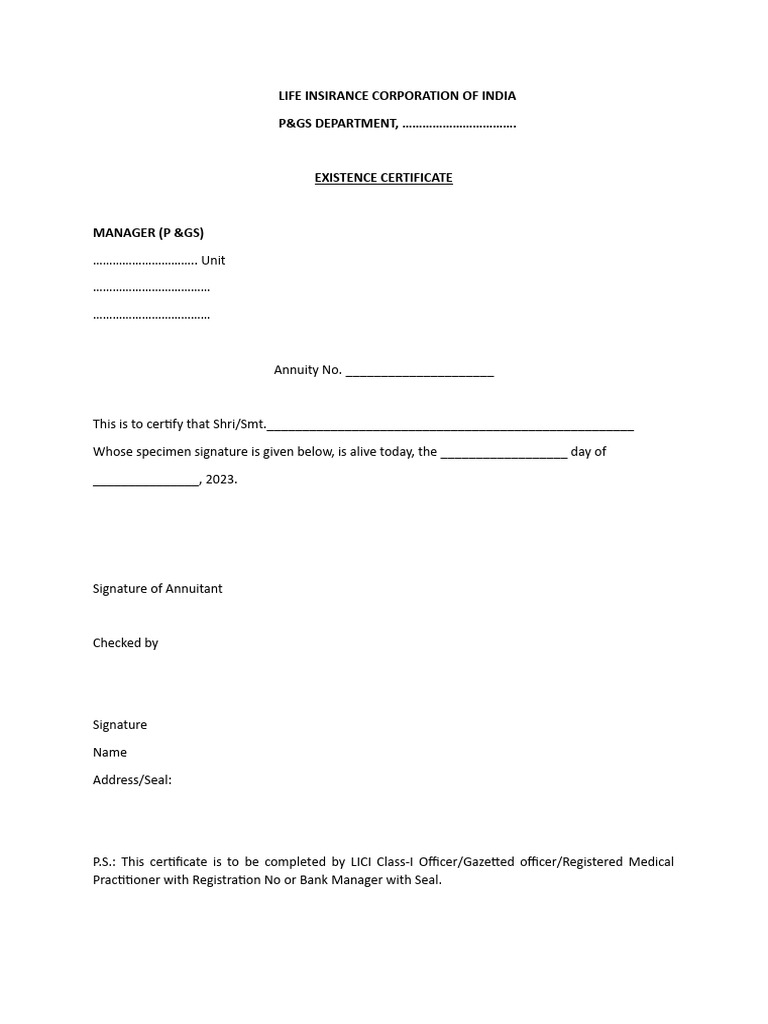 Existence Certificate LIC | PDF | Career & Growth | Business