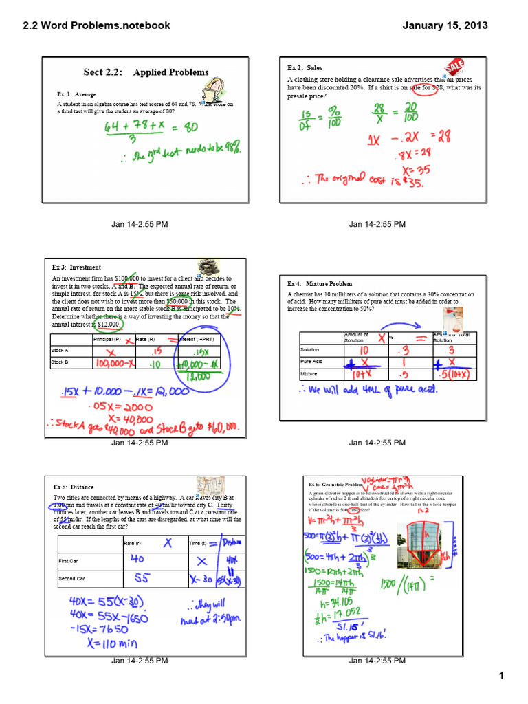 2.2 Word Problems | PDF | Interest