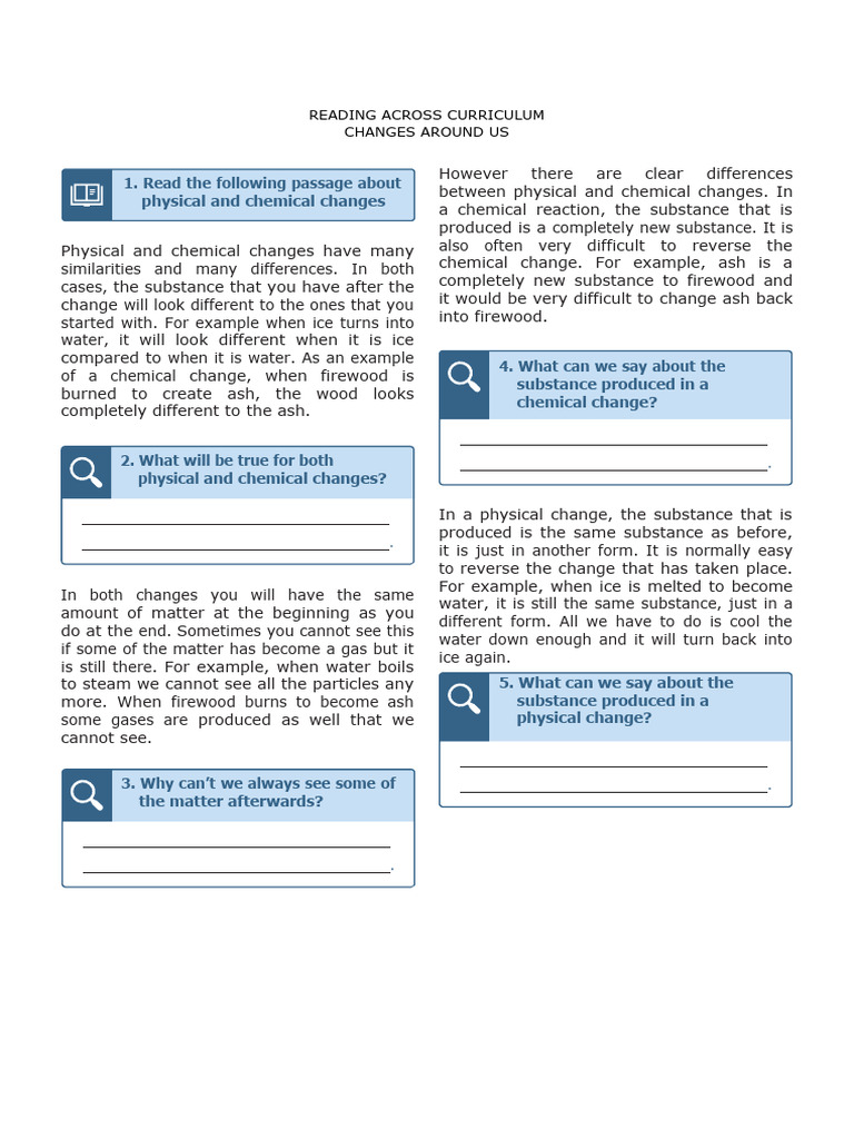 Changes Around Us | PDF | Chemical Substances | Water