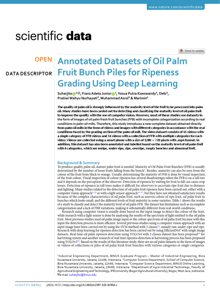 Annotated Datasets of Oil Palm Fruit Bunch Piles For Ripeness Grading ...