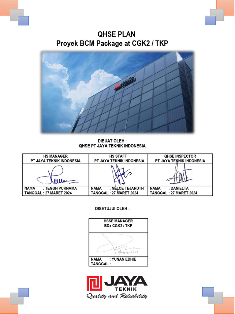QHSE Plan BCM Package at CGK2 Rev1 Approval | PDF